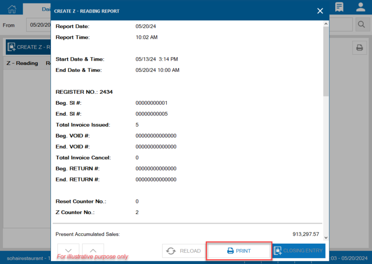 [Philippines] Daily closing entry (Z-Reading Report) – MISA CUKCUK